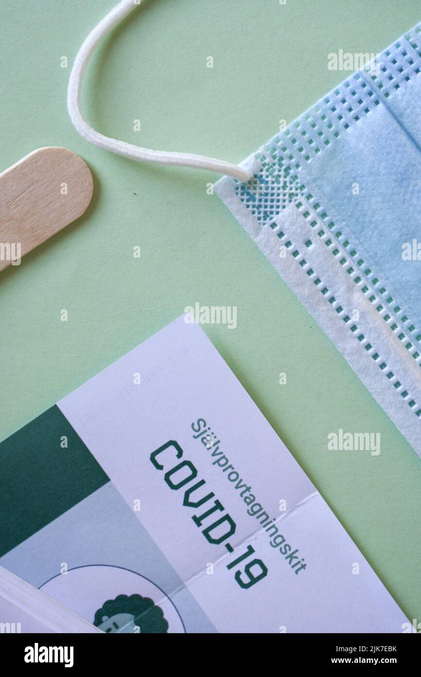 Overhead of covid and corona test and mask for protection Stock Photo ...