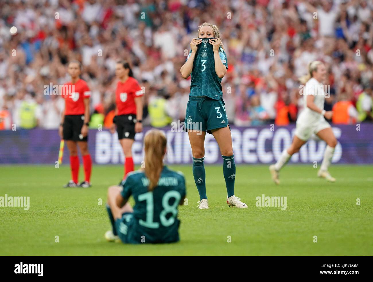 Germany's Lena Oberdorf (right) looks dejected after the UEFA Women's ...