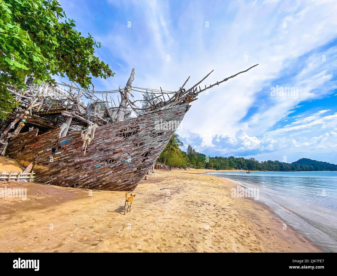 Old wooden pirate boat on the beach in Koh Phayam, Ranong, Thailand ...