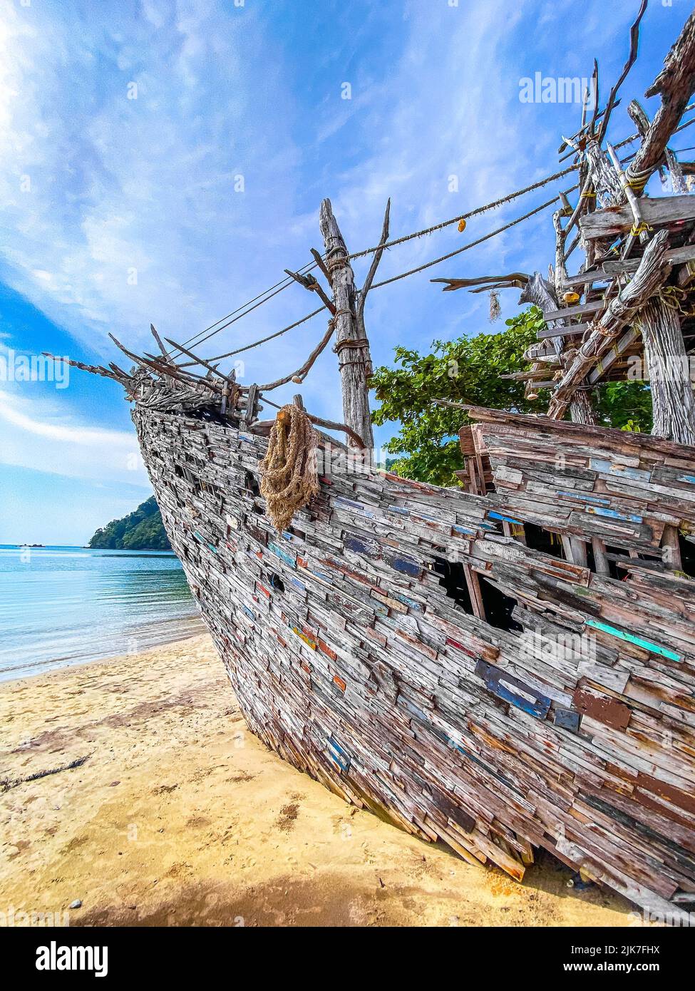 Old wooden pirate boat on the beach in Koh Phayam, Ranong, Thailand ...
