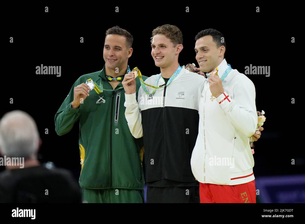 England’s James Guy with his Bronze Medal (right), South Africa’s Chad ...