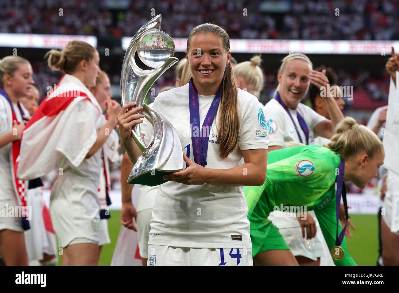 England's Fran Kirby with the trophy following victory over Germany in ...
