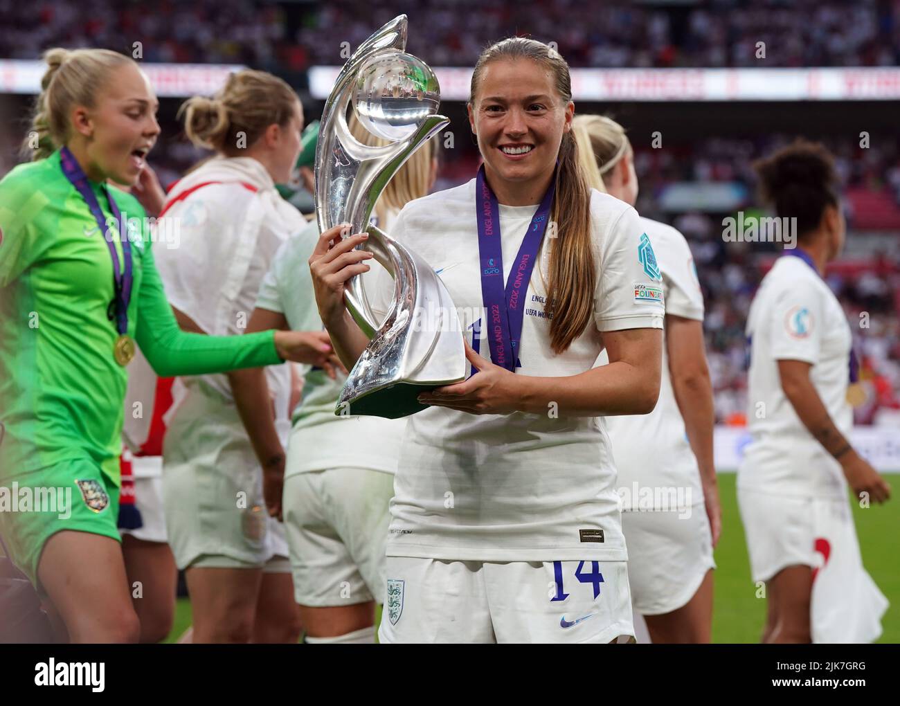 England's Fran Kirby with the trophy following victory over Germany in ...