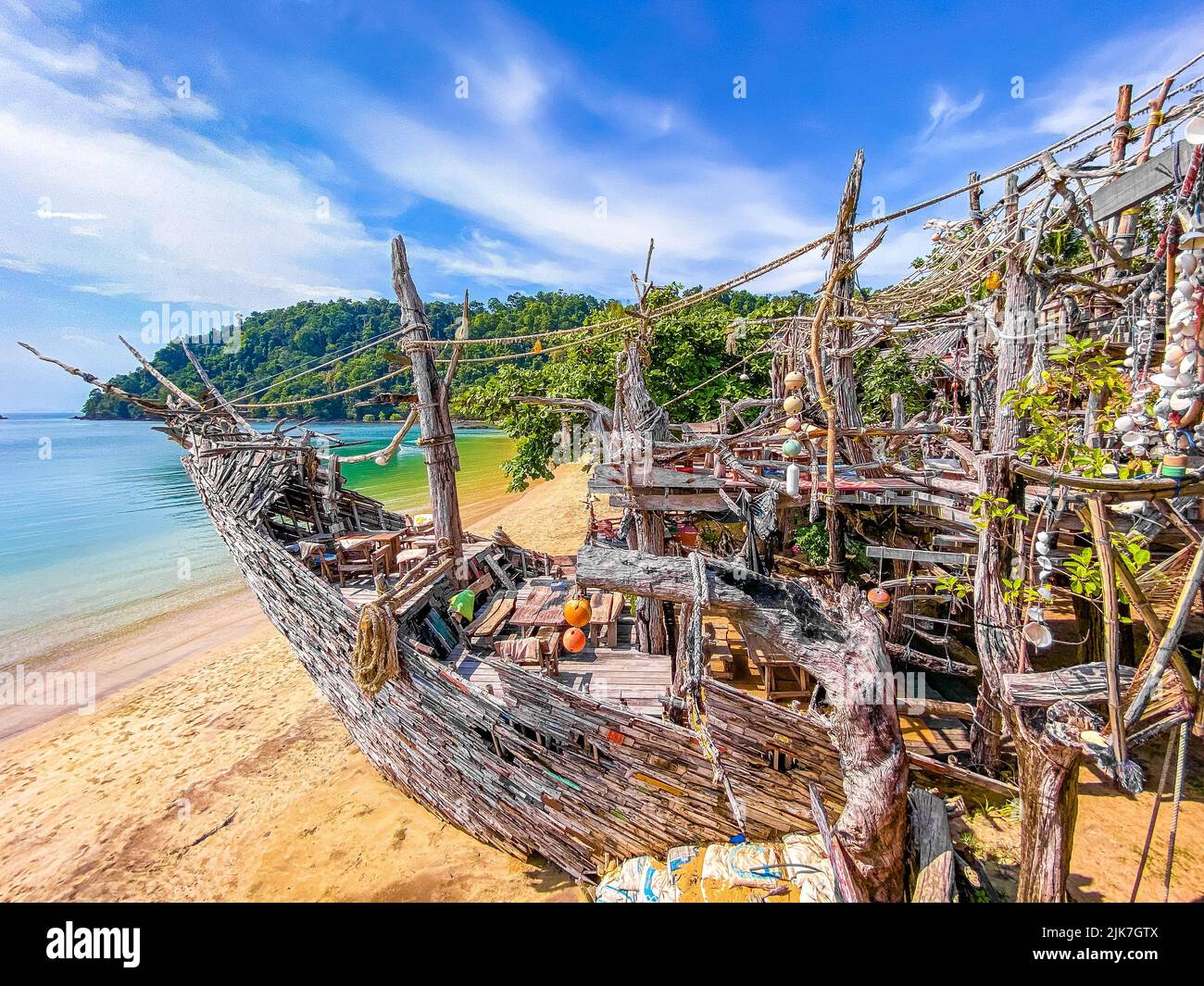 Old wooden pirate boat on the beach in Koh Phayam, Ranong, Thailand ...