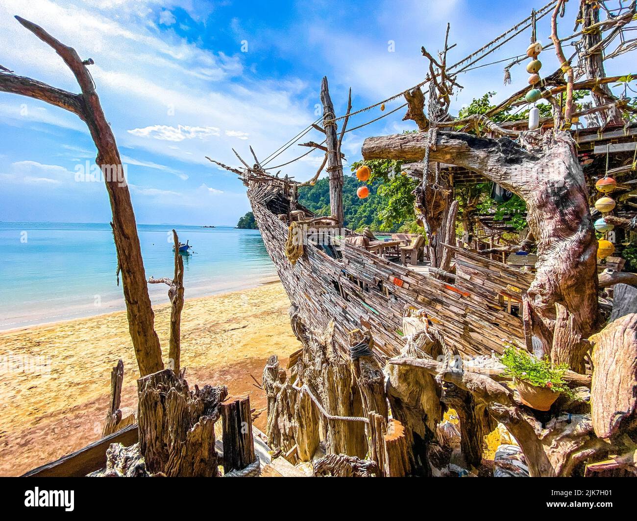 Old wooden pirate boat on the beach in Koh Phayam, Ranong, Thailand ...
