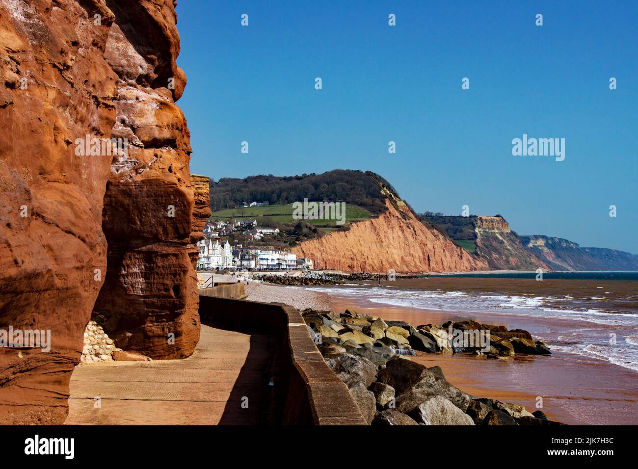 The South West Coastal path hugging the sandstone cliffs in Sidmouth ...