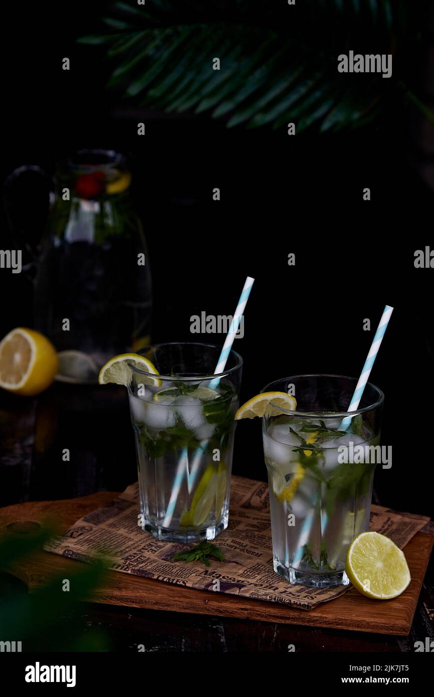 Summer homemade mojito with lemon, lime and mint. Refreshing, diet ...