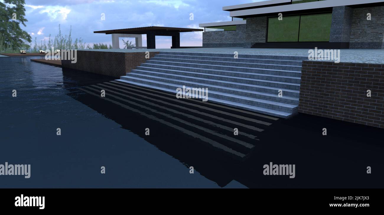 Staircase in the water. The steps are distorted by refraction ...