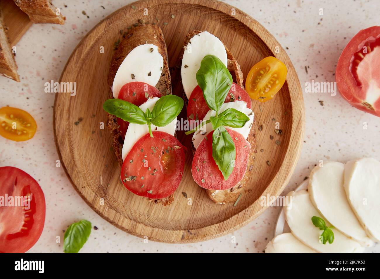 Homemade caprese sandwich, Italian starter with fresh mozzarella ...