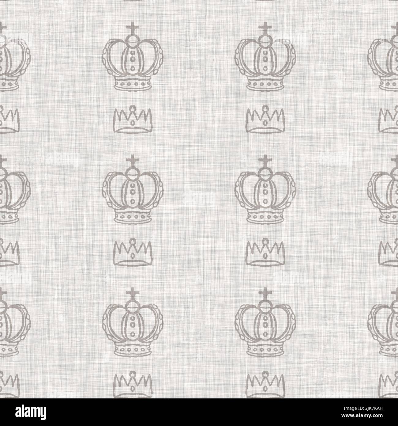 French grey crown motif seamless pattern. Tonal country cottage style ...