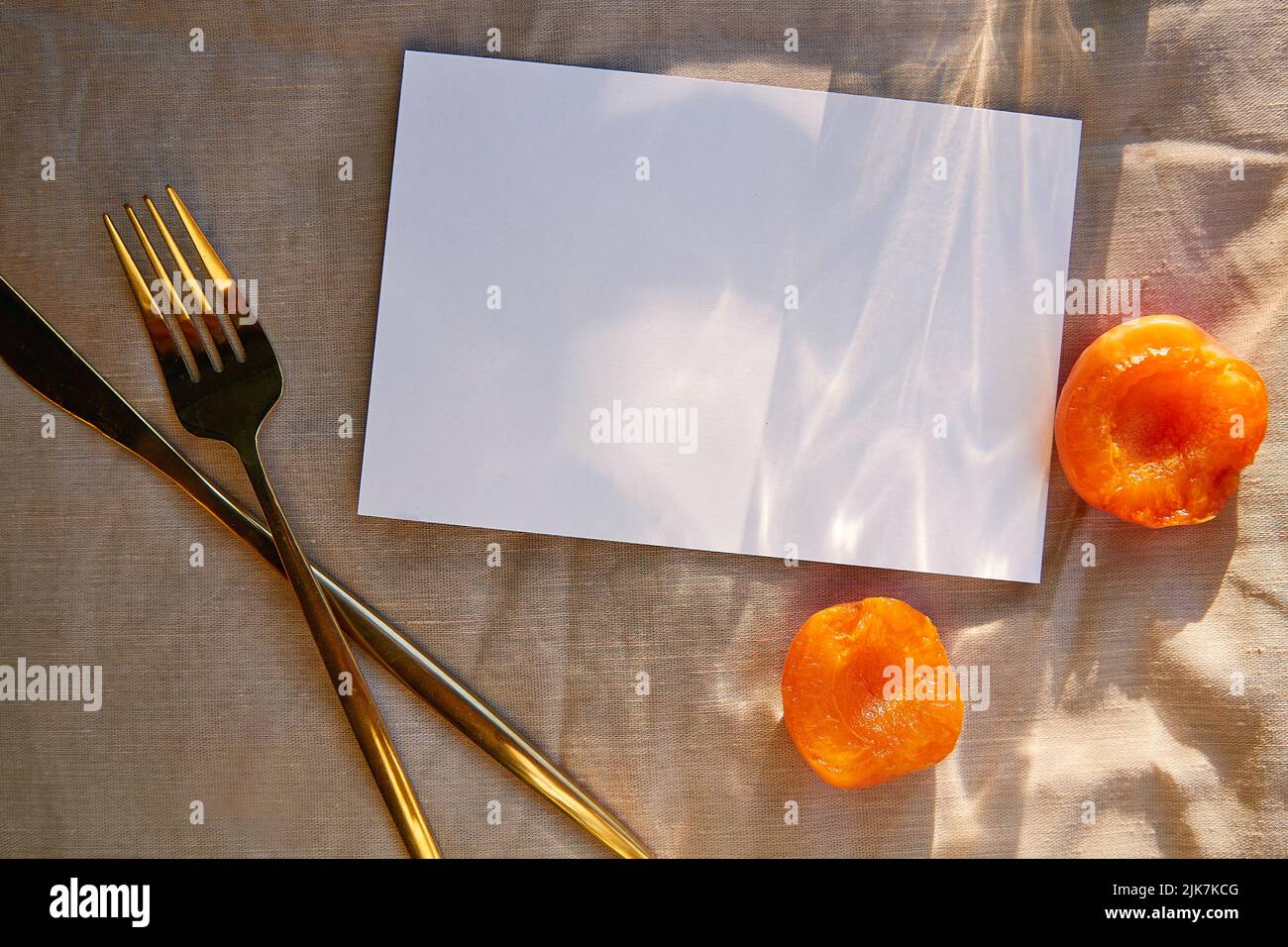 Rustic minimalist summer stationery postcard mock up under hard shadows ...