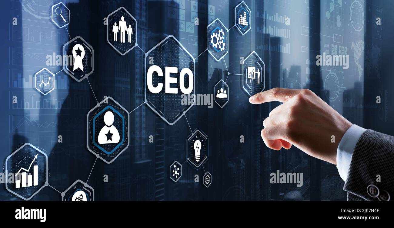 CEO concept. Businessman pressing virtual screen inscription boss Stock ...