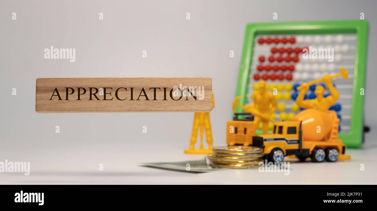 appreciation sentence written on wooden surface. Economy and concept ...