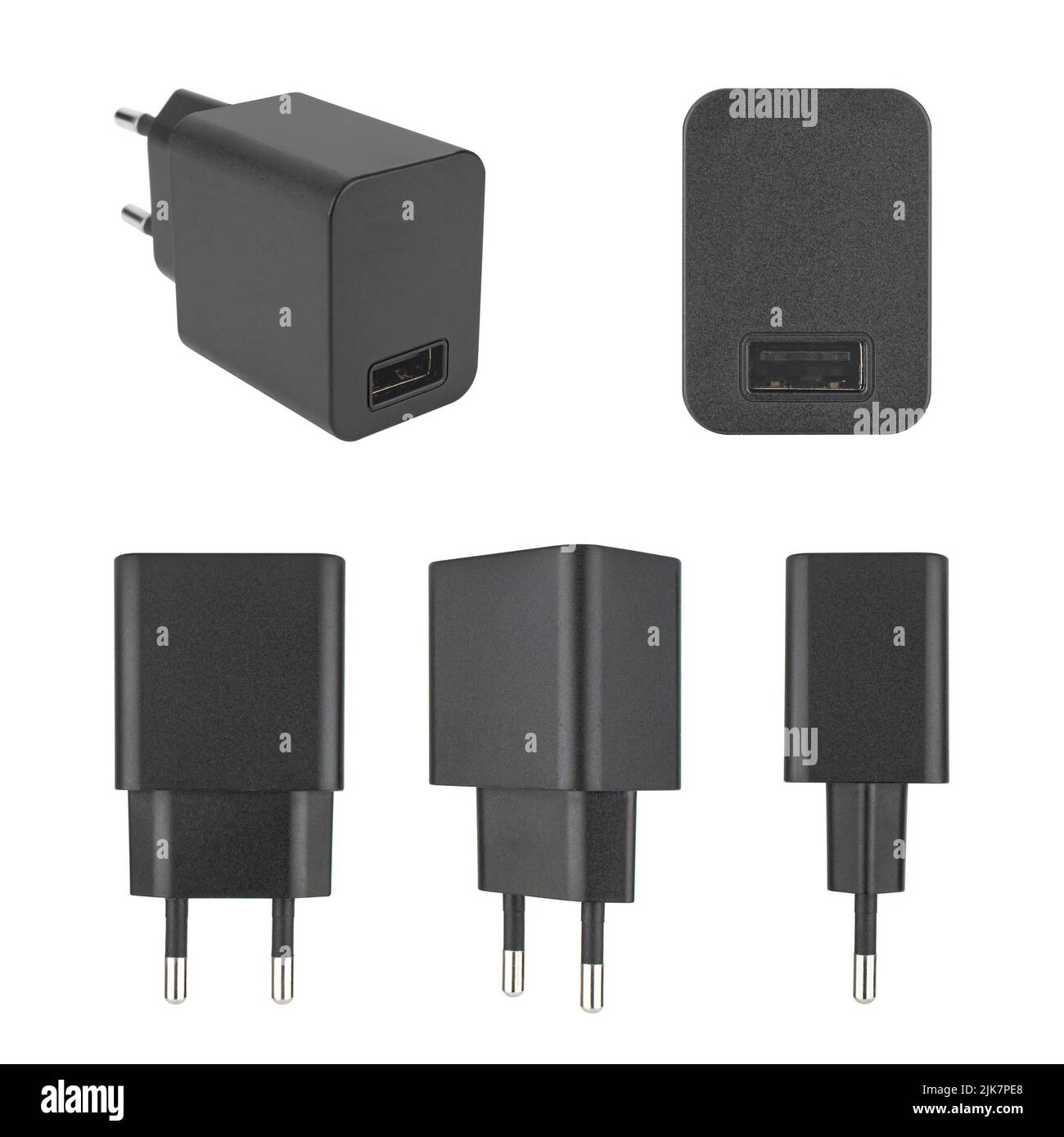 power adapter for phone tablet, black color, white background Stock ...