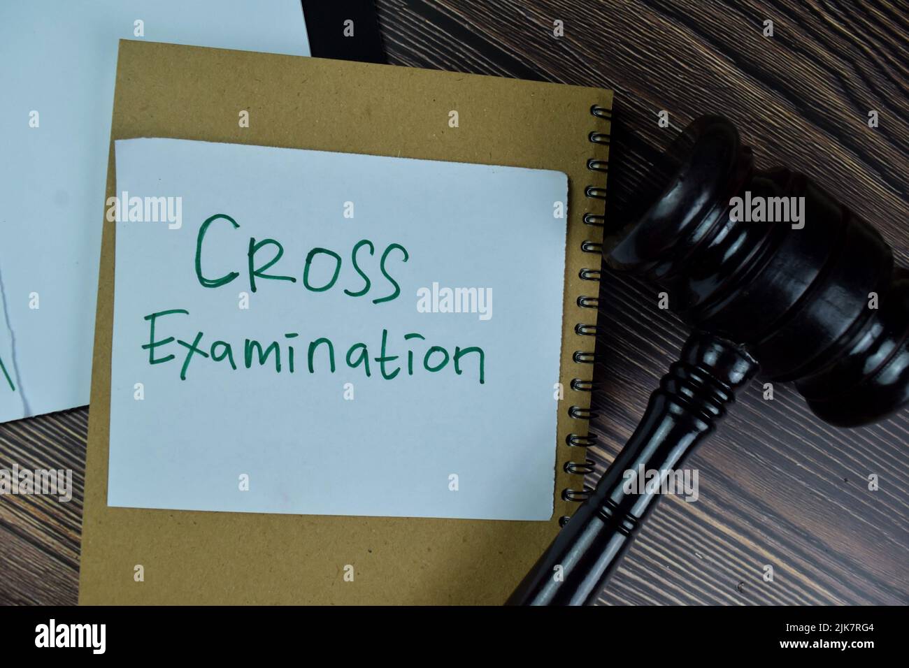 Concept of Cross Examination write on sticky notes with gavel isolated ...