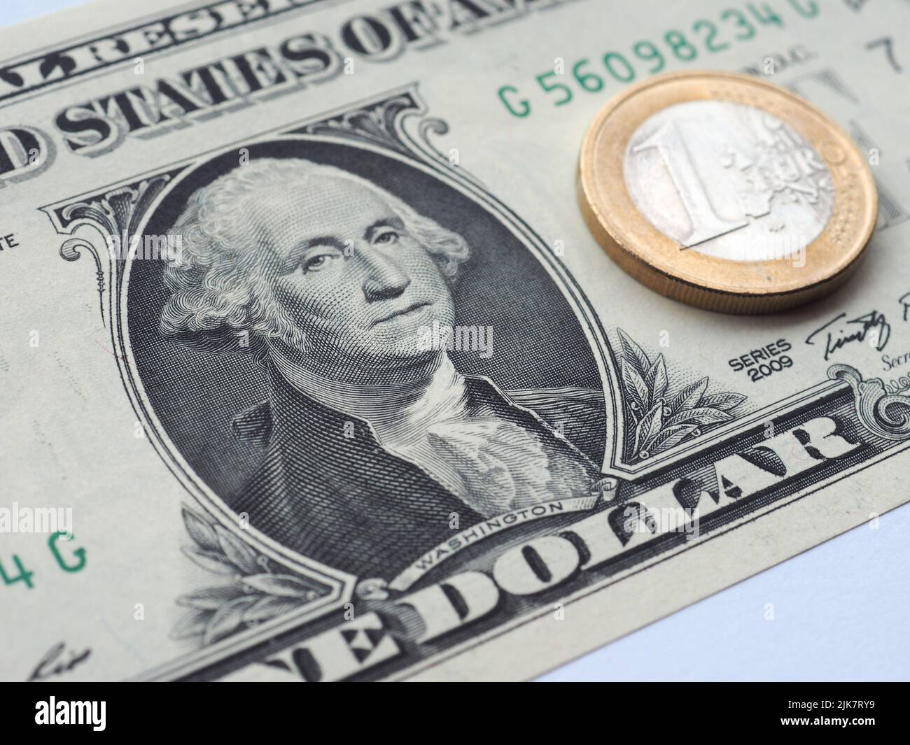 Dollar Euro parity one to one currency exchange rate Stock Photo - Alamy