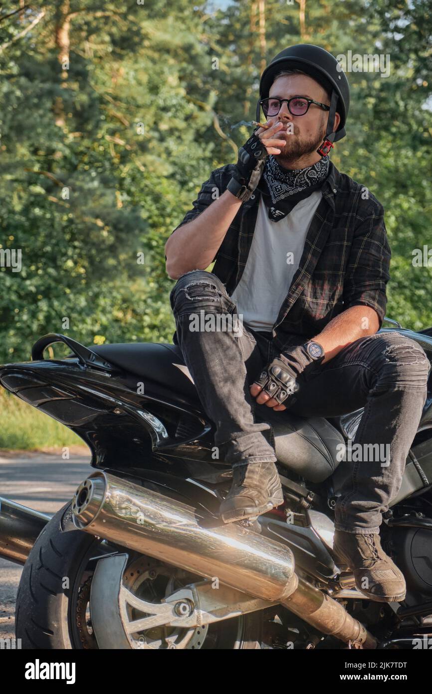 Biker smoking hi-res stock photography and images - Alamy