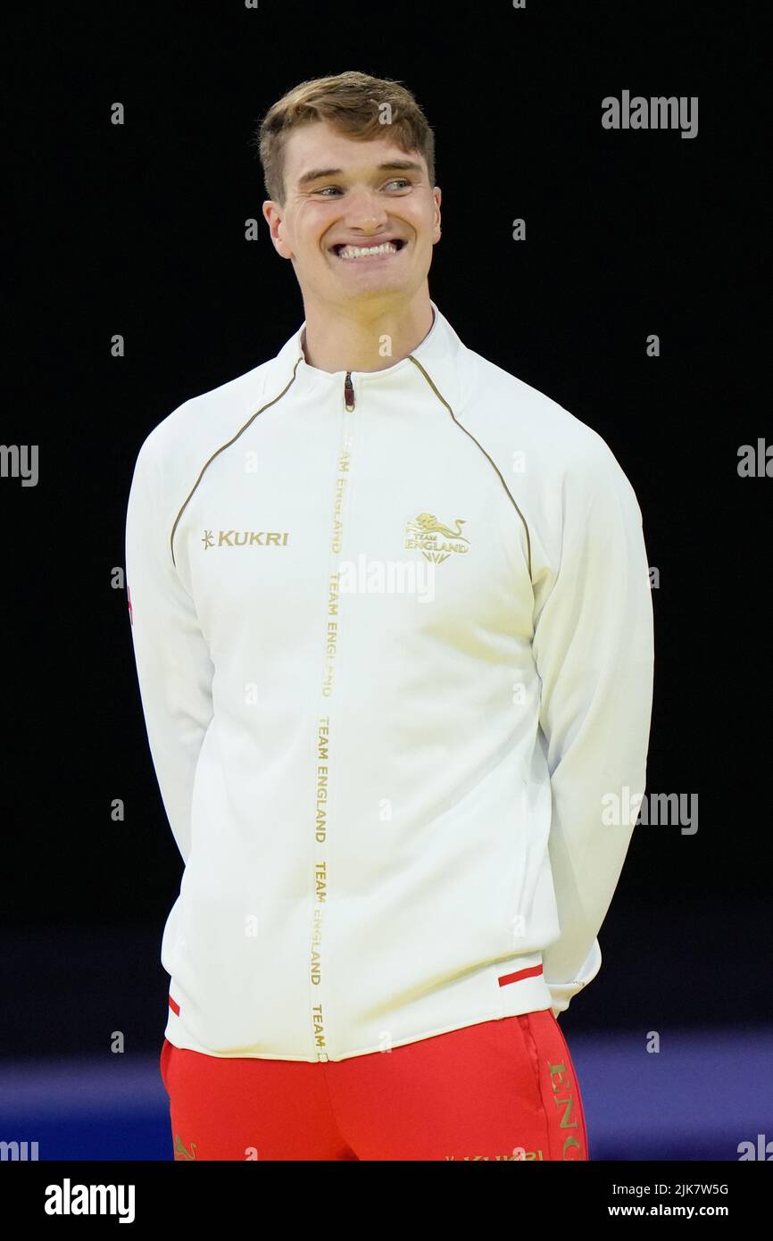 England’s James Wilby reacts during the Medal Ceremony for the Men’s ...