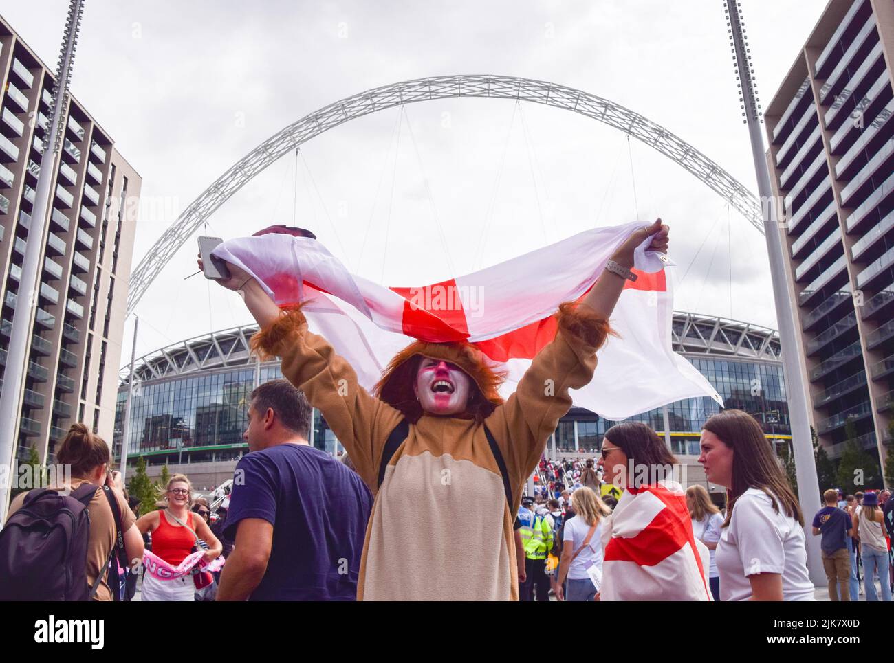 London, UK. 31st July 2022. A fan wears a lion costume at Wembley ...