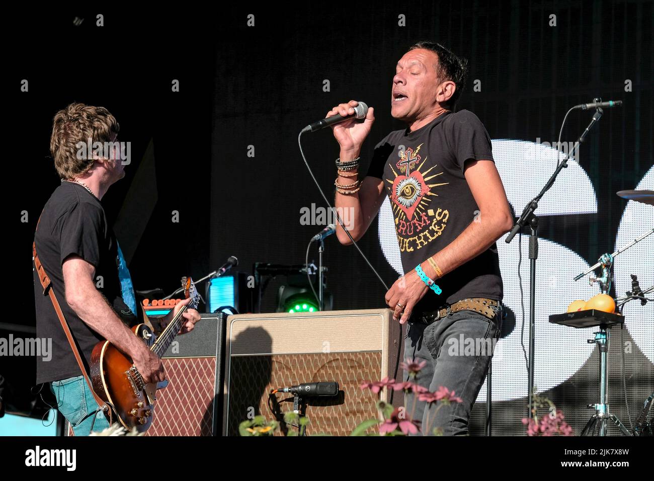 Lulworth, UK. 31st July, 2022. L-R Paul Adrian Banks guitarist and lead ...