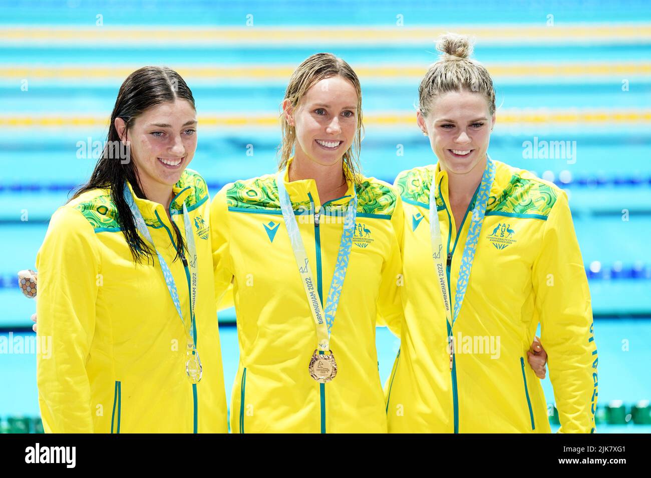 Australia’s Shayna Jack with her Bronze Medal (right), Australia’s Meg Harris with her Silver ...