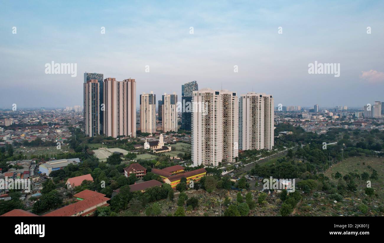 Aerial view of office buildings in Jakarta central business district ...