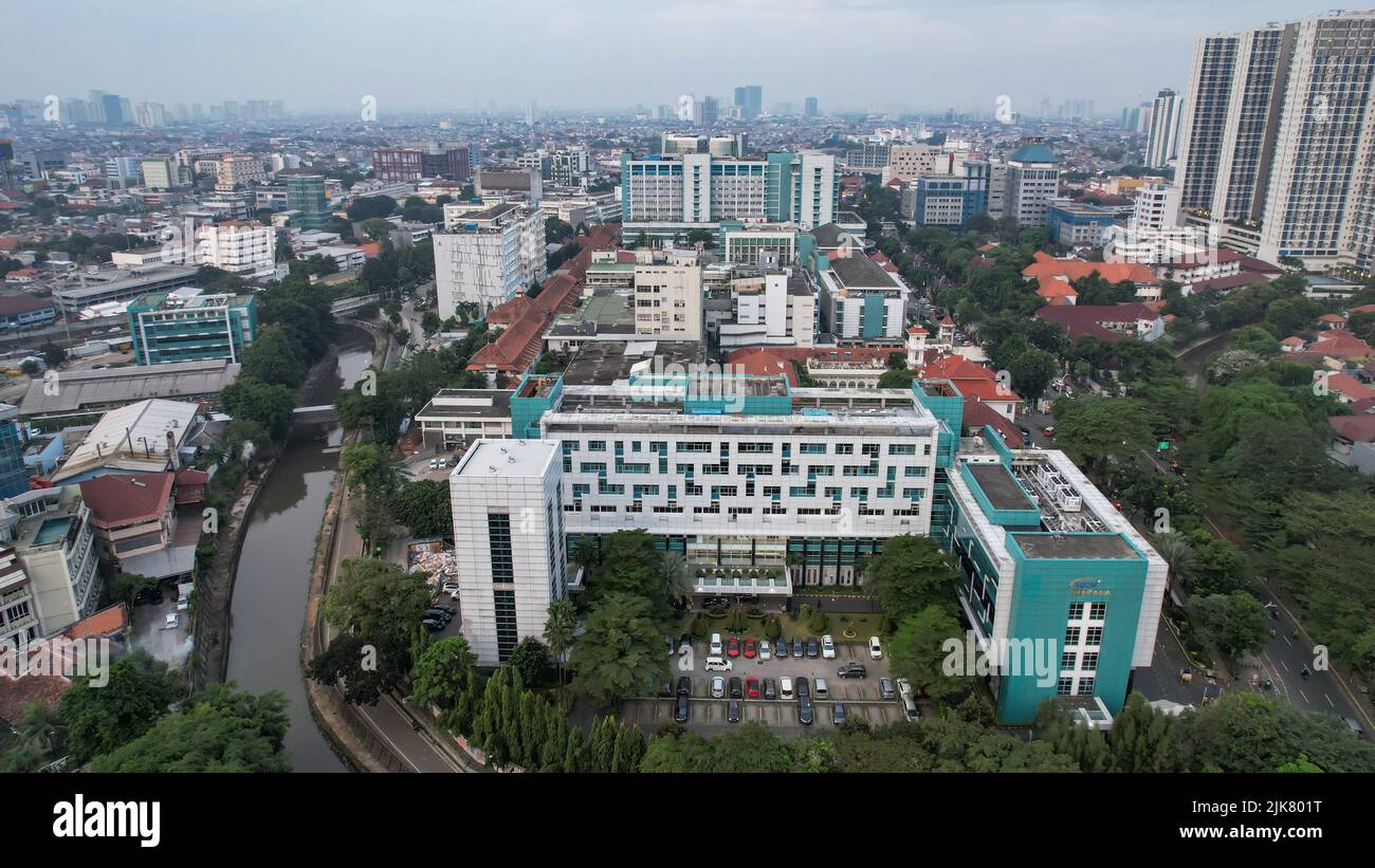 Aerial view of office buildings in Jakarta central business district ...