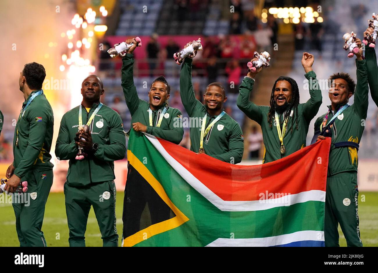 South Africa players with their gold medals following the Men's Rugby ...