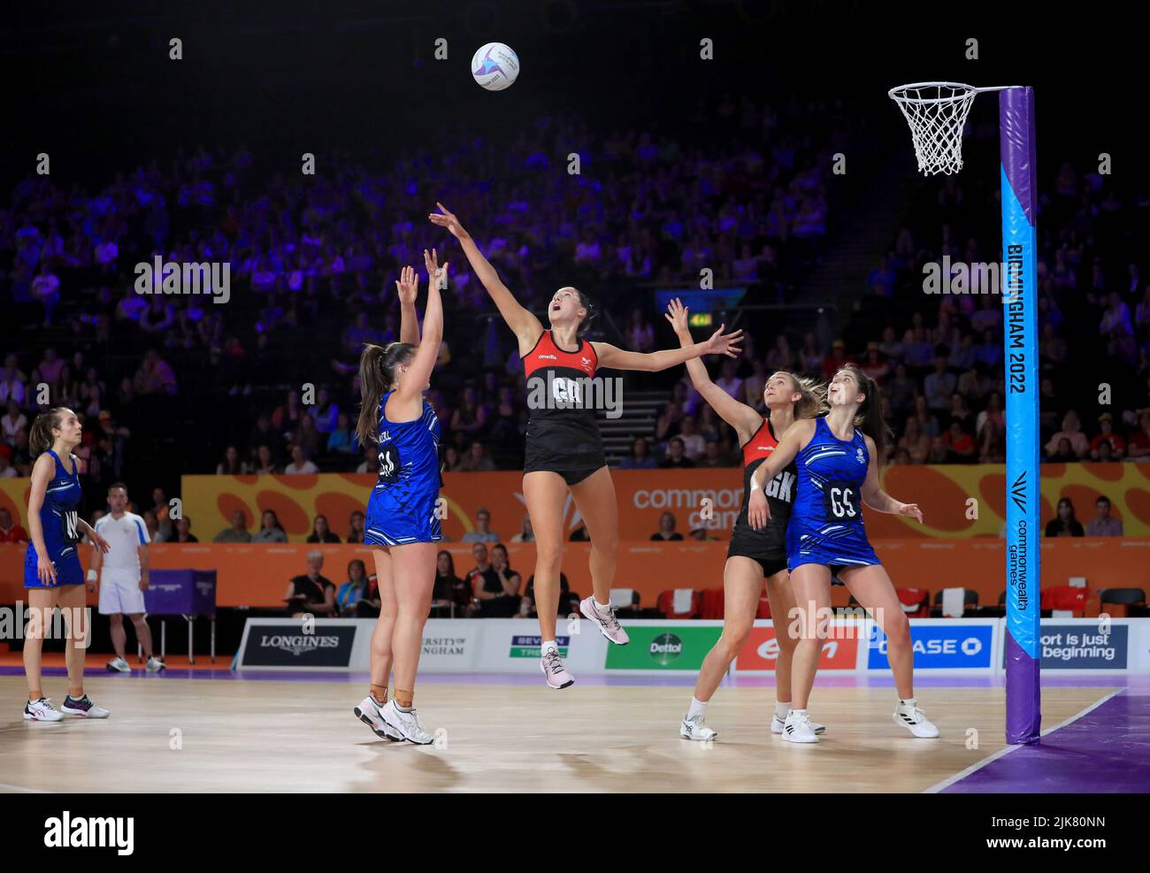 Scotland’s Sarah Macphail takes a shot during the Netball Pool A match ...