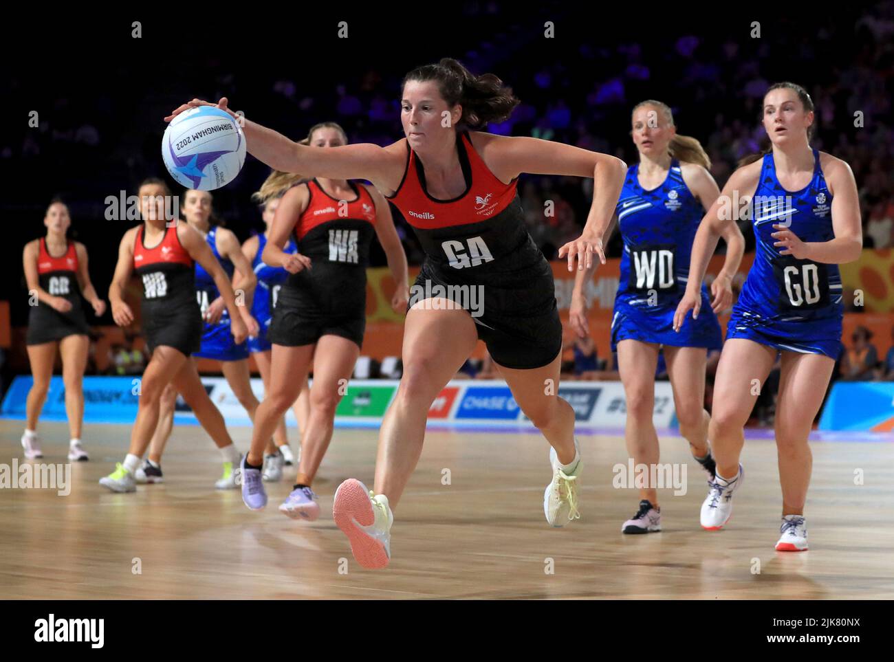 Wales’ Betsy Creak in action during the Netball Pool A match between ...