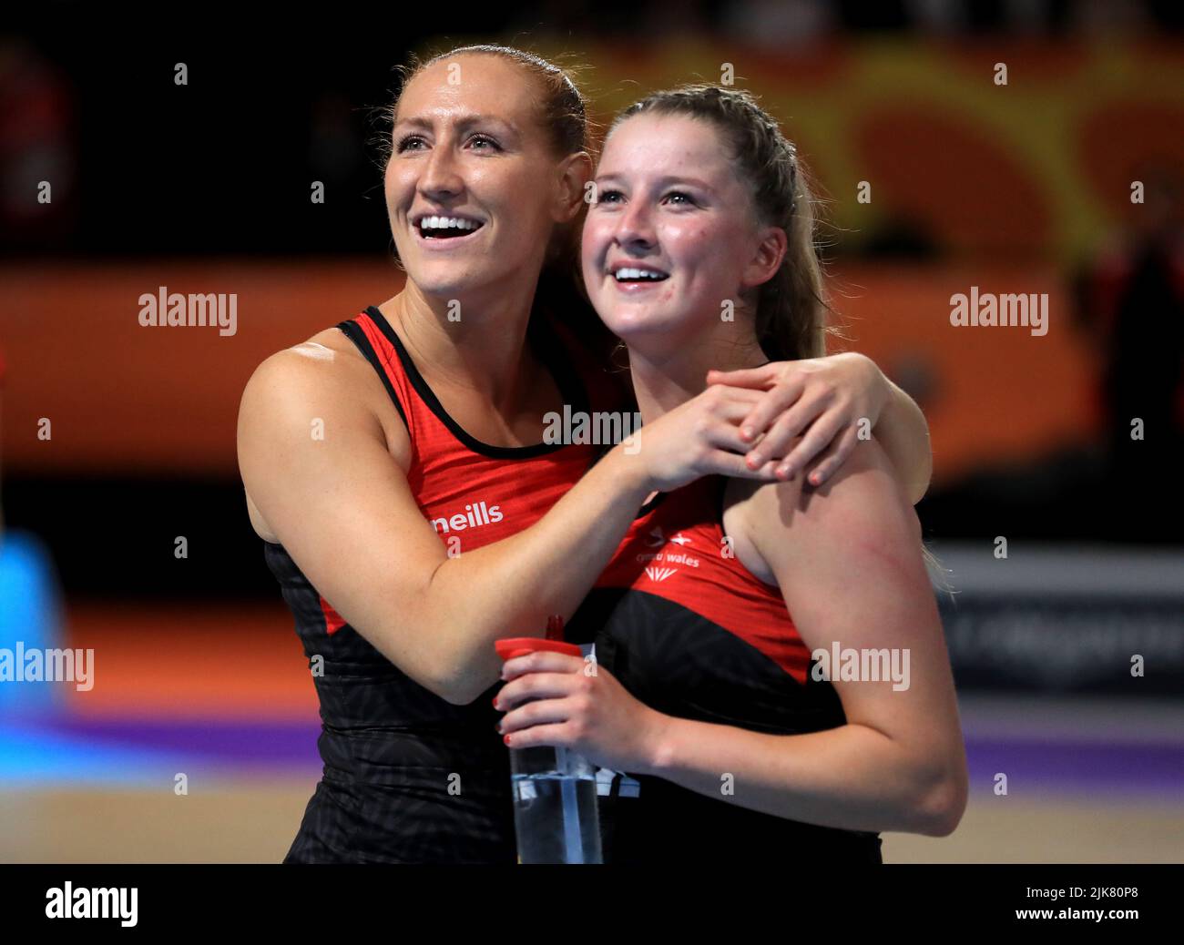 Wales’ Clare Jones (left) and Bethan Dyke during the Netball Pool A ...