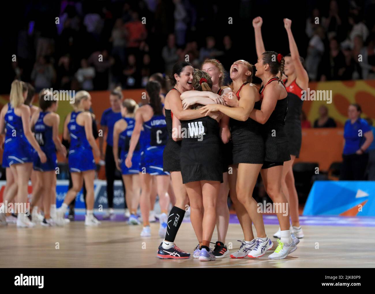 Wales celebrate after winning the Netball Pool A match between Team ...