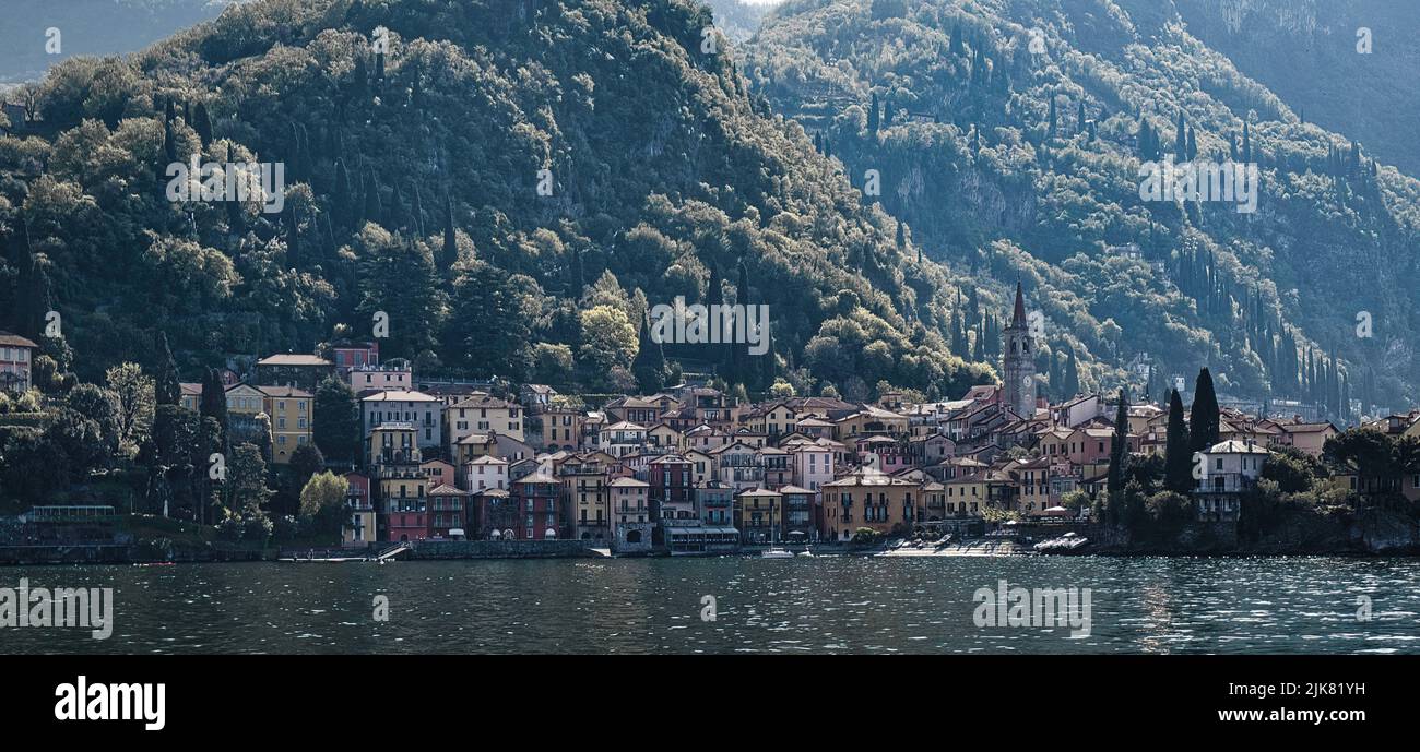 Lake Como, town Bellagio, Italy. Fascinating scenery of coastal town in famous and popular ...