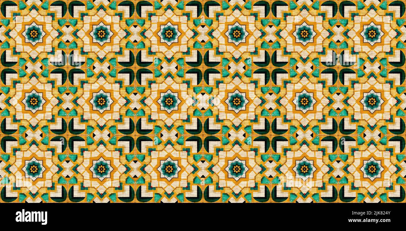 Traditional tile mosaic seamless border pattern print. Fabric effect ...