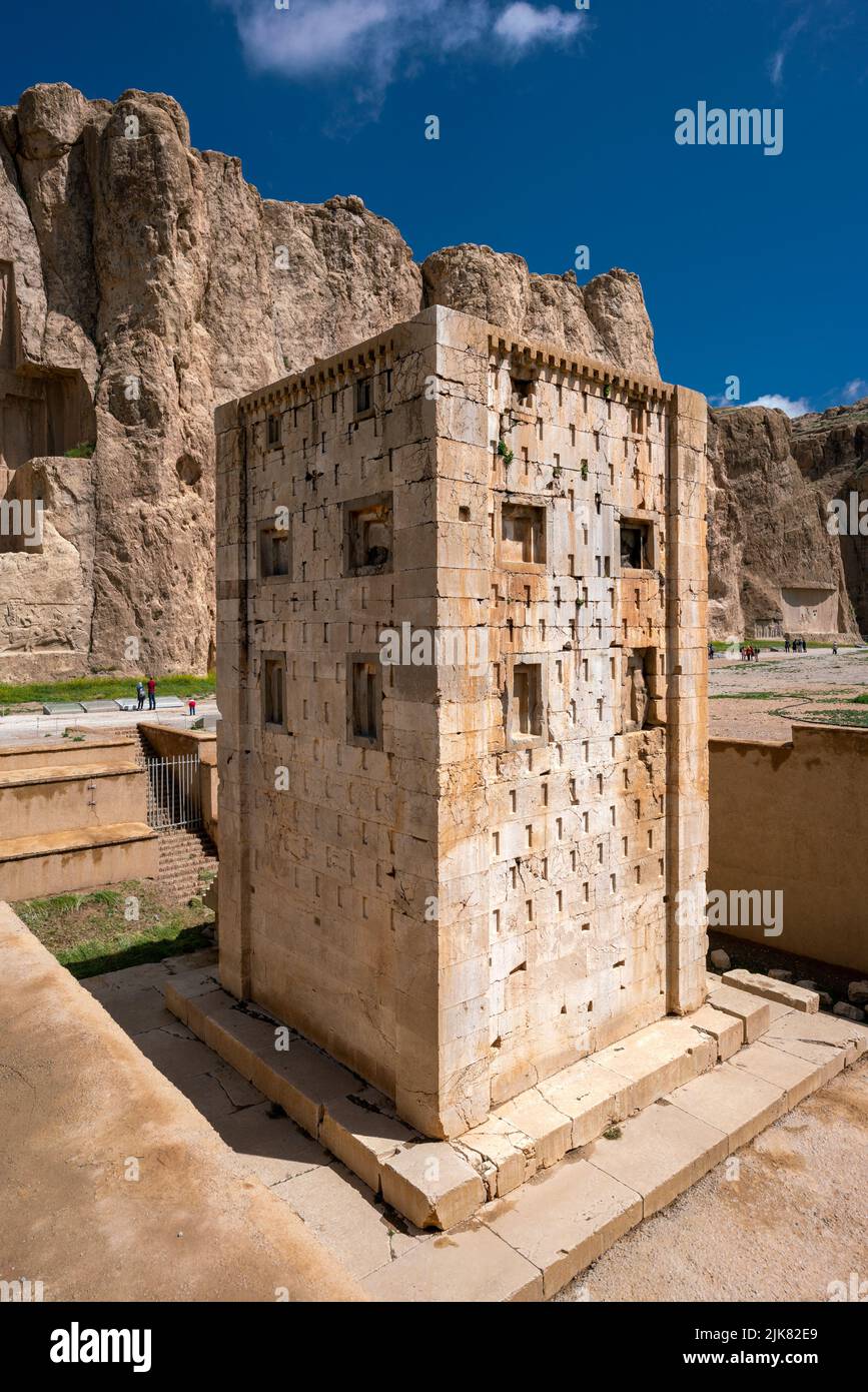 Sandstone rock with carved tombs of persian kings in Necropolis, Iran ...