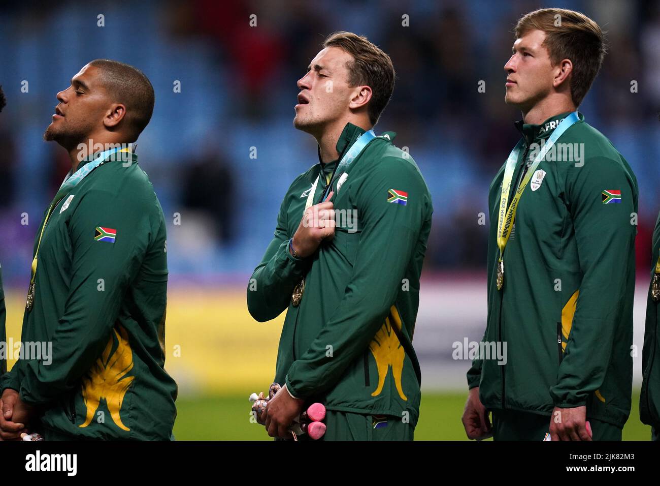 South Africa's James Murphy (centre) and team-mates with their gold ...