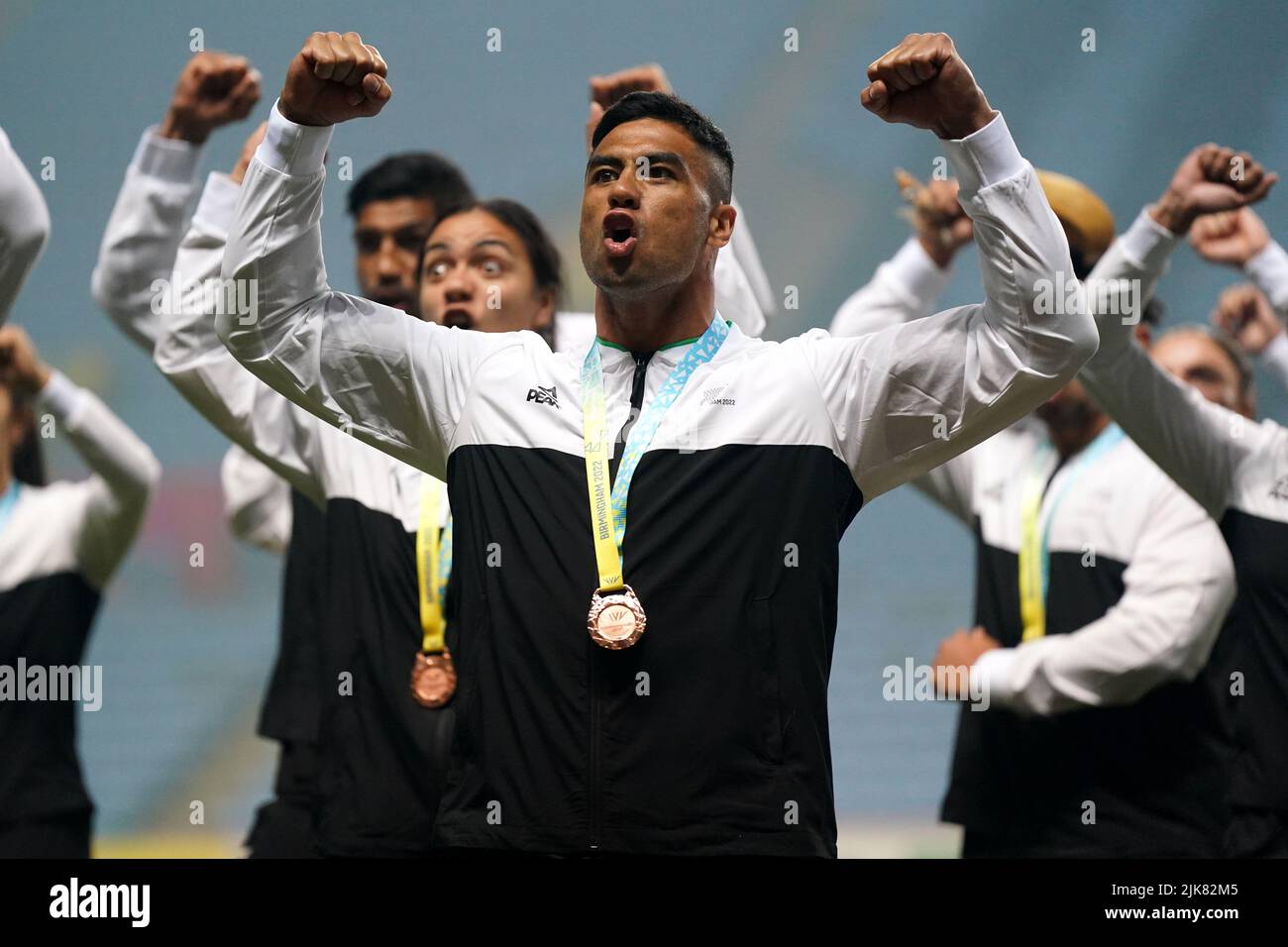 New Zealand's Regan Ware as the Men's and Women's players do the haka ...