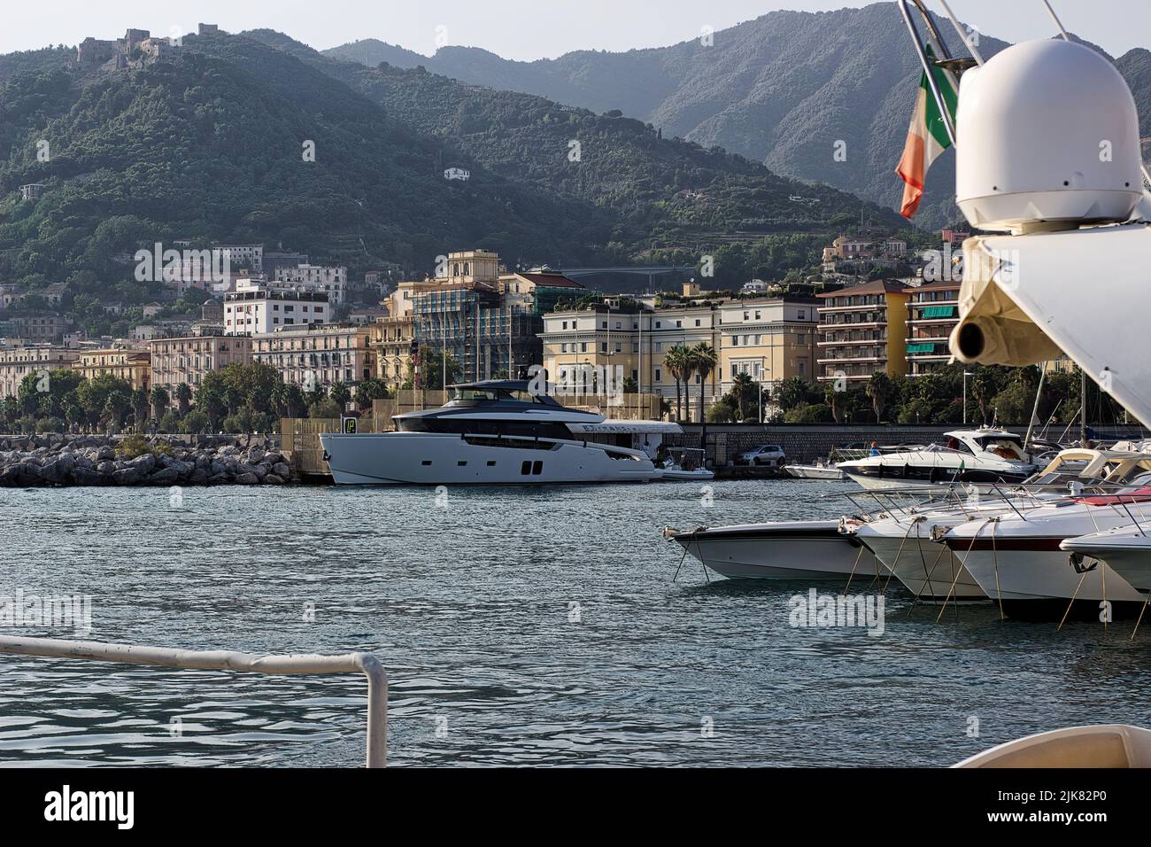 Motor yachts and boats moored in the tourist port of Salerno Stock ...