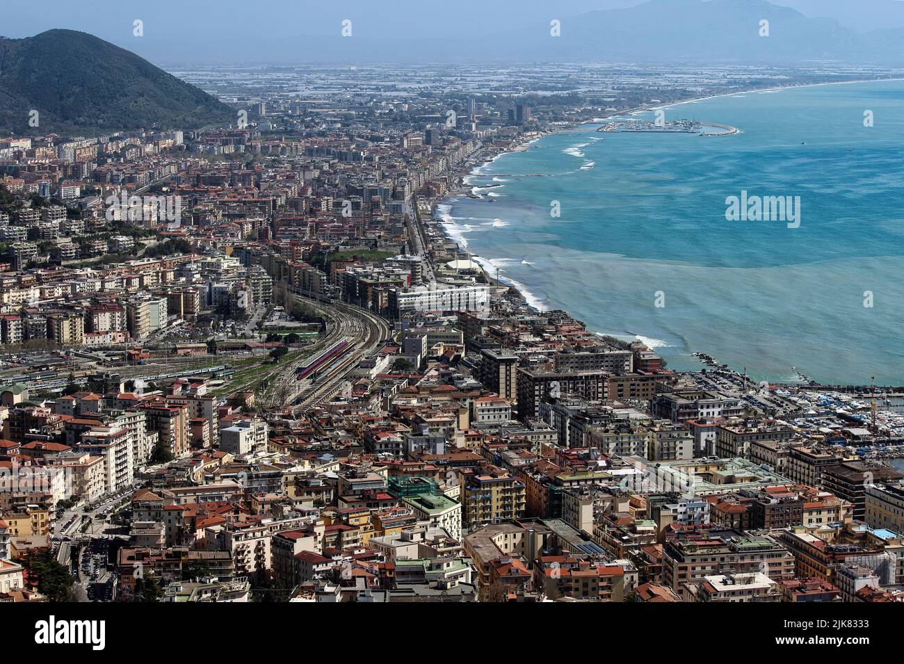 Panoramic view of the Gulf of Salerno and the beautiful city of Salerno in Campania, Italy Stock ...