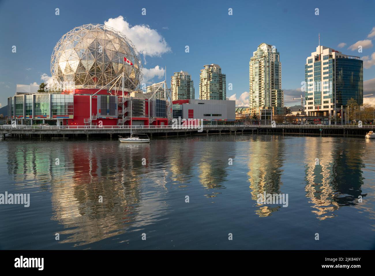 The Science World dome with reflections in False Creek in Vancouver ...