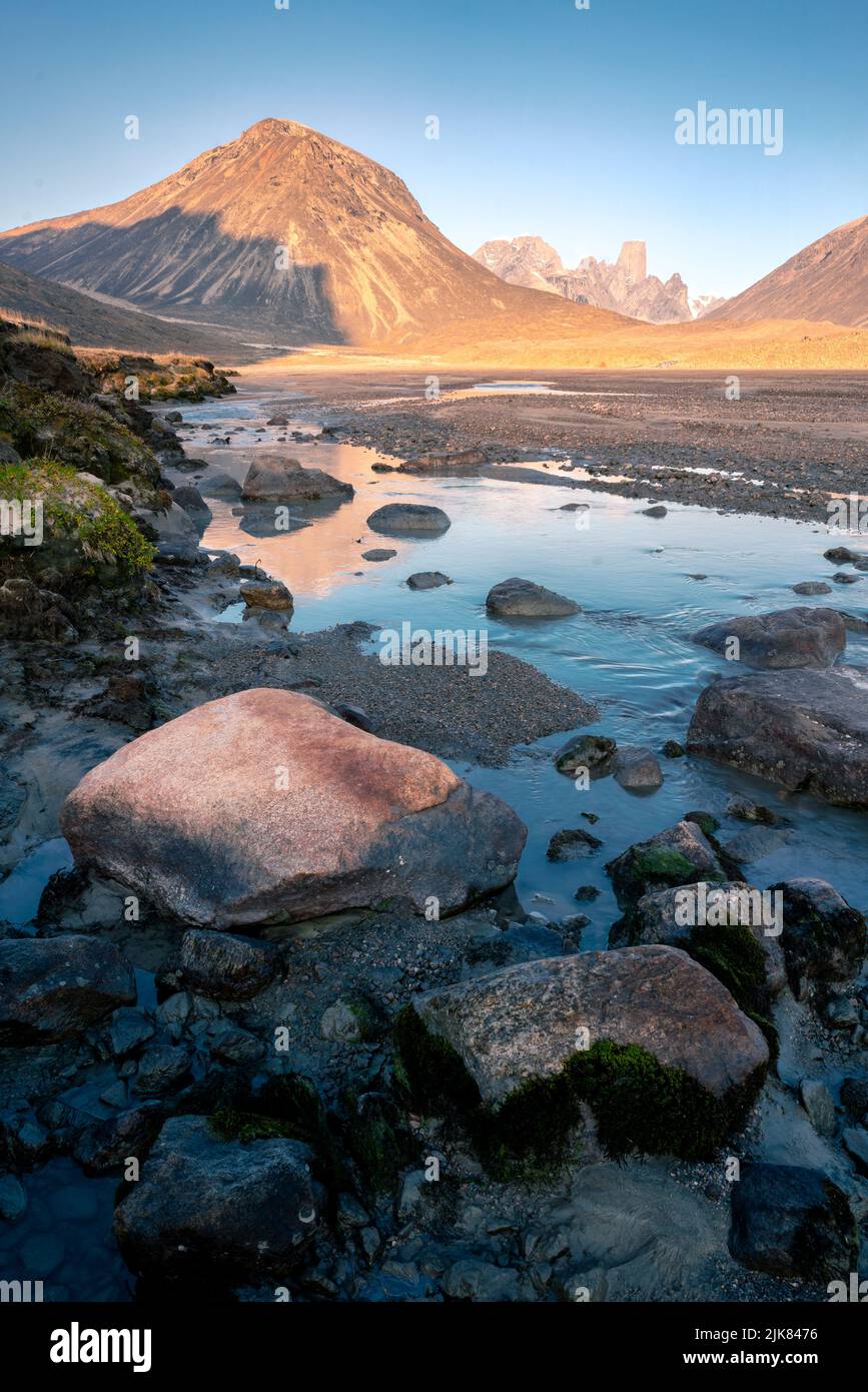 Owl River bed near Mt. Asgard in remote arctic valley, Akshayuk Pass ...