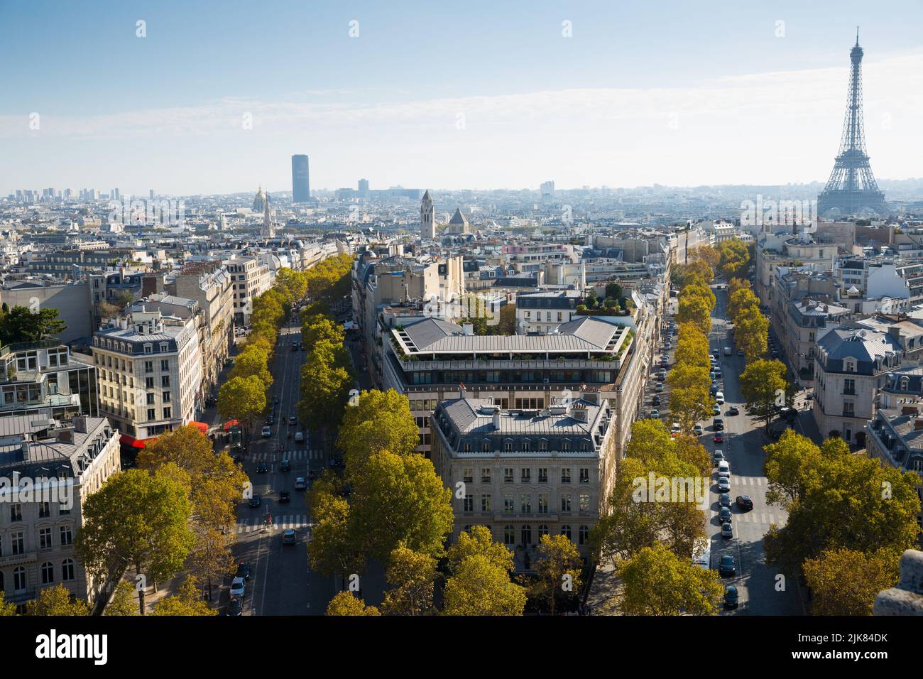 Cityscape of Paris with the Eiffel Tower and apartment buildings aerial ...