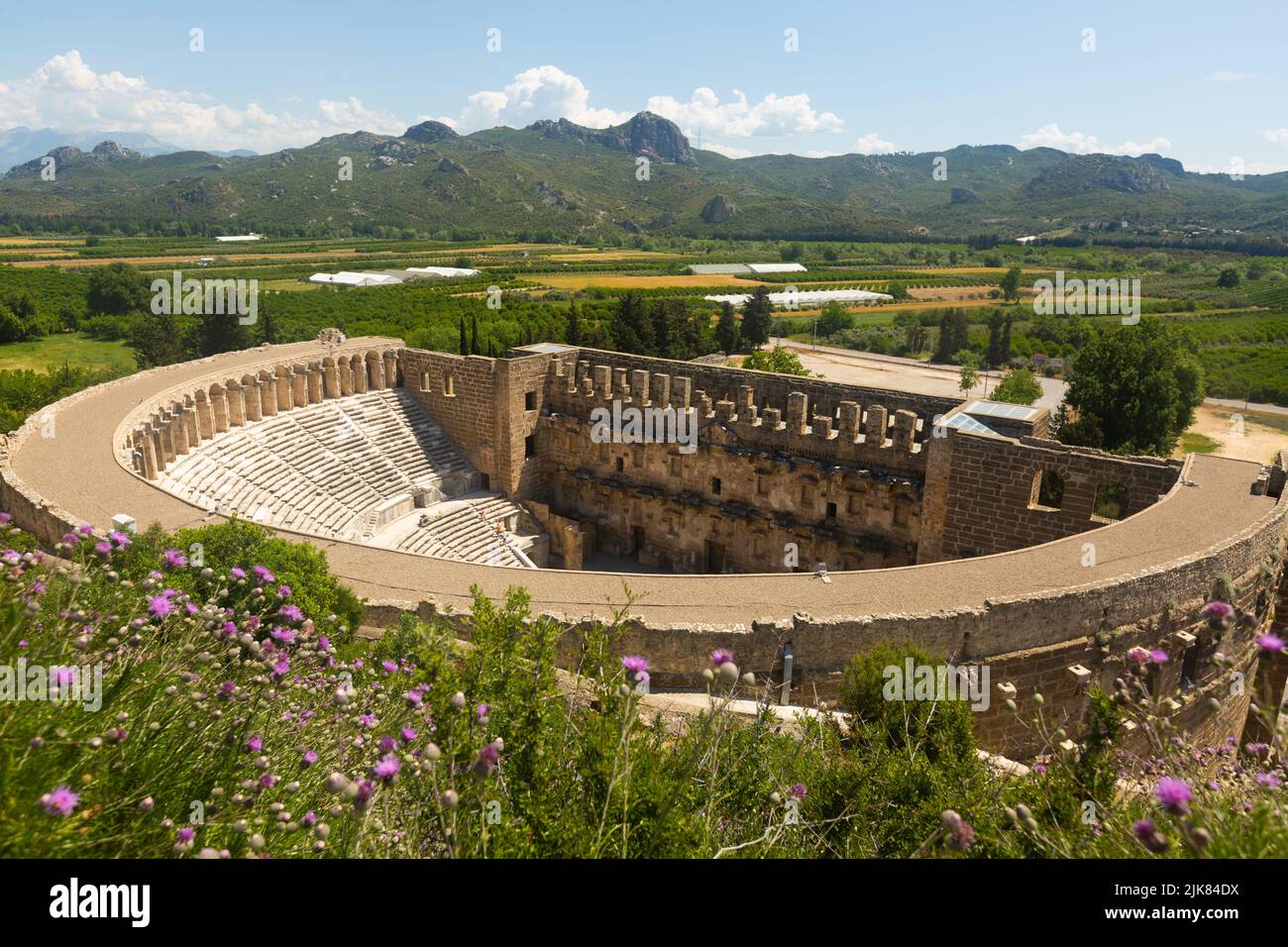 Well-preserved Roman theater of ancient city of Aspendos with green ...