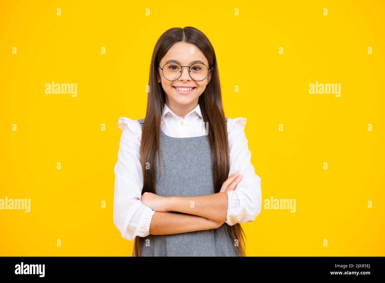 Little kid girl 12,13, 14 years old on isolated background. Children ...