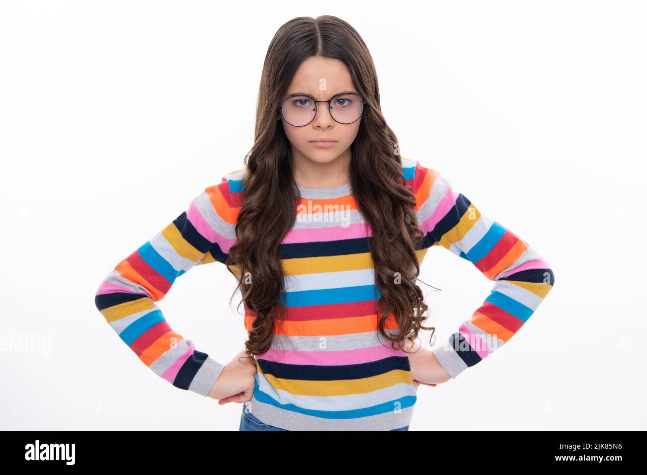 Childhood emotion anger and hate. Teenager girl frowning upset because ...