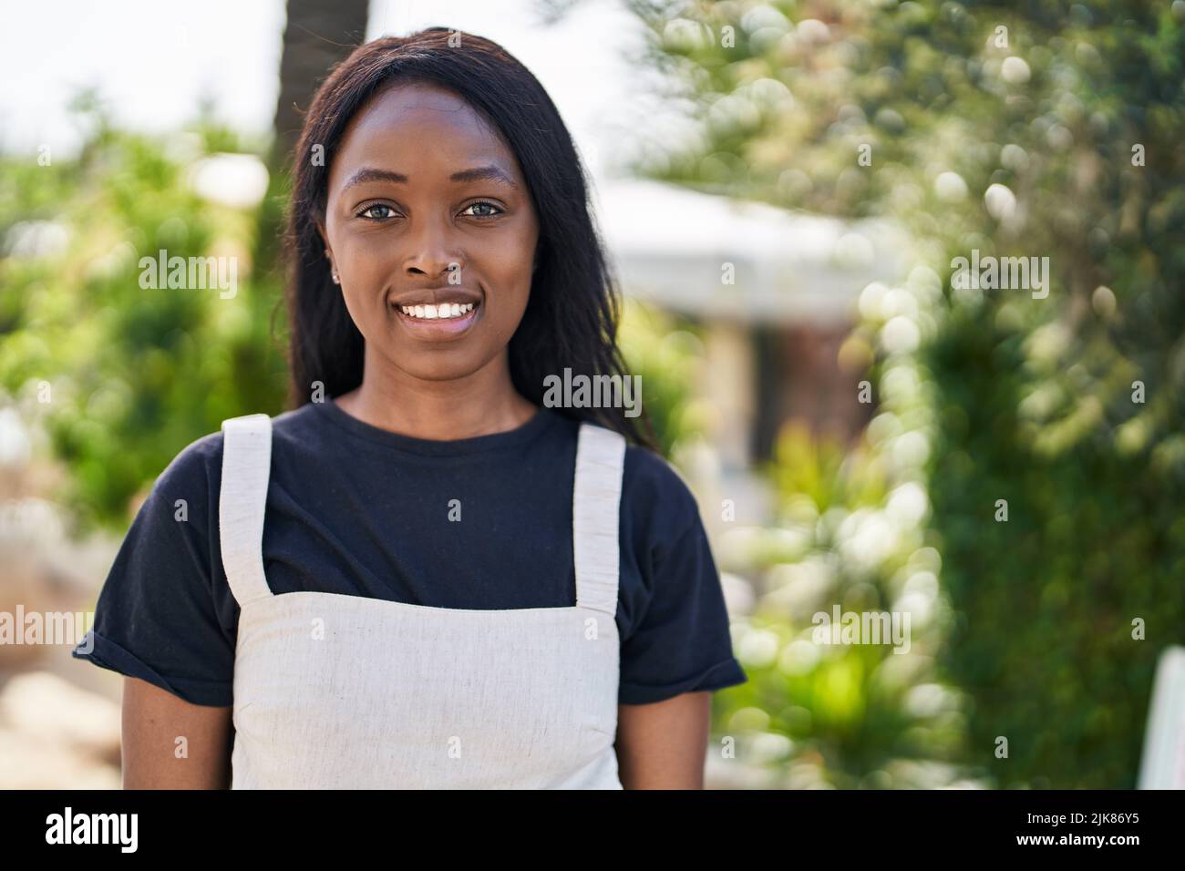 Young african american woman smiling confident standing at park Stock ...