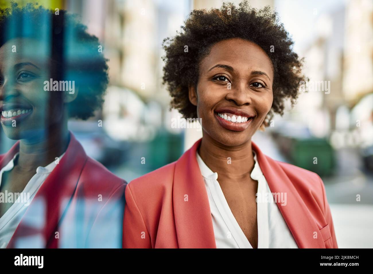 Beautiful Business African American Woman With Afro Hair Smiling Happy