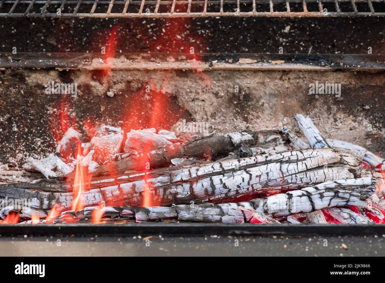 A fire to be used as a basis for a BBQ cook in flames generated by the ...