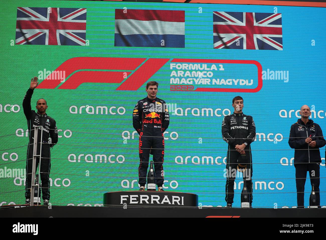Podium, Max Verstappen; Lewis Hamilton; Goeorge Russel during the ...