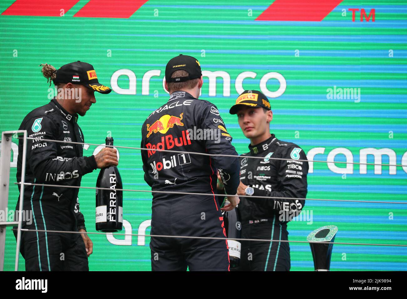 Podium Max Verstappen; Lewis Hamilton; Goeorge Russel during the ...
